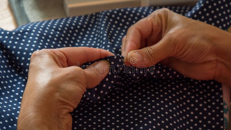 Female Hands Pinning and Stitching Fabic Stock Image - Image of ...