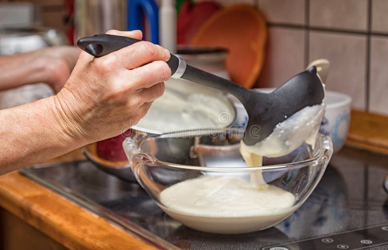 Female Hands Prepare a Junket Stock Image - Image of dessert, jelly ...