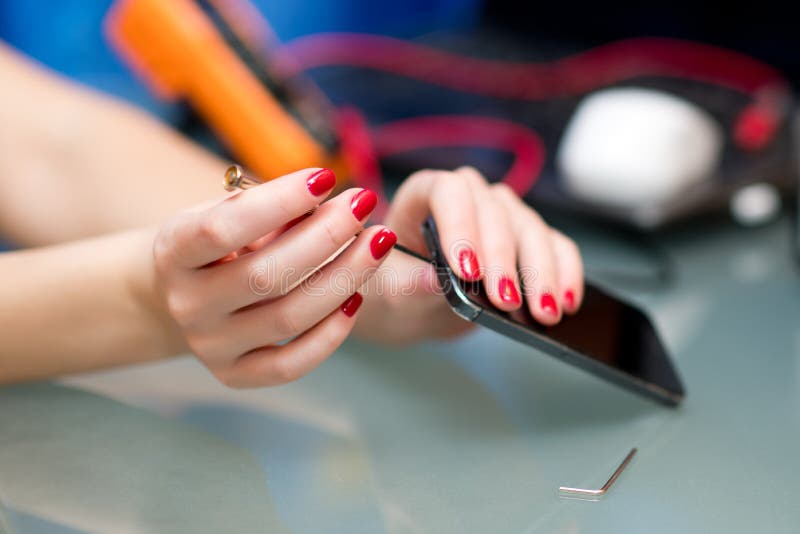 Female Hands Repair Smartphone, Closeup Stock Image - Image of industry ...