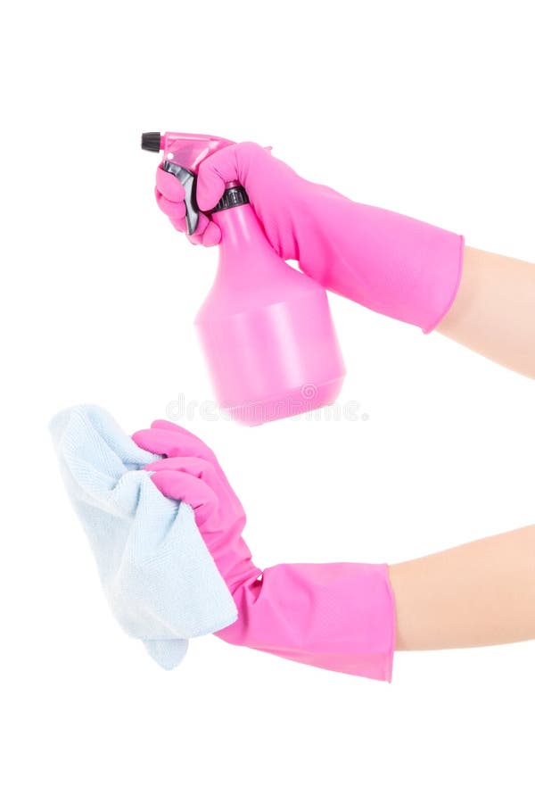 Female Hands in Rubber Gloves with Spray and Rag Stock Photo - Image of ...