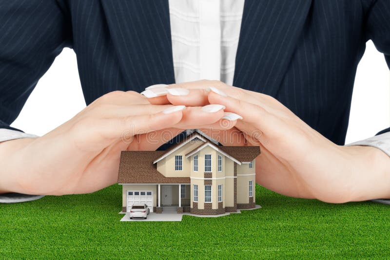 Female Hands Saving Small House with a Roof Stock Image - Image of ...