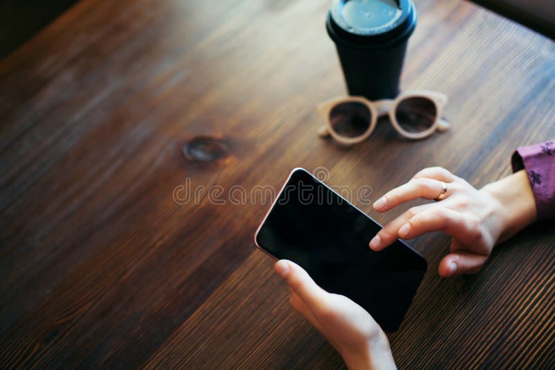 Female Hands Scrolling the Screen of Mobile Phone. Stock Photo - Image ...