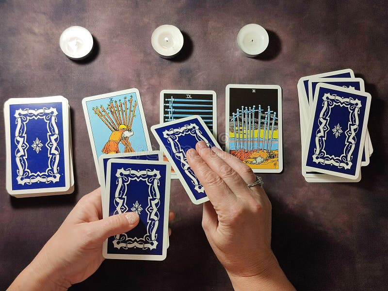 Female Hands Spread Tarot Cards on the Table, Solitaire Layout Stock ...