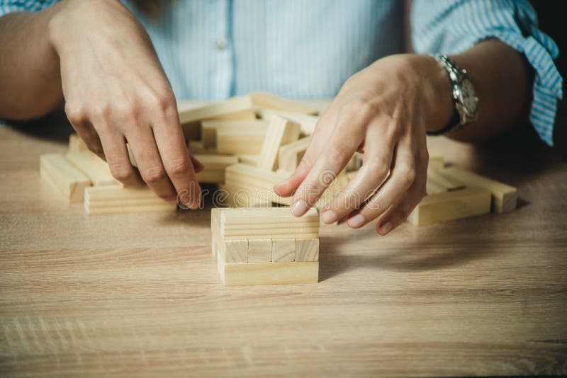 Female Hands Stack of Wooden Bricks Stock Image - Image of girl ...