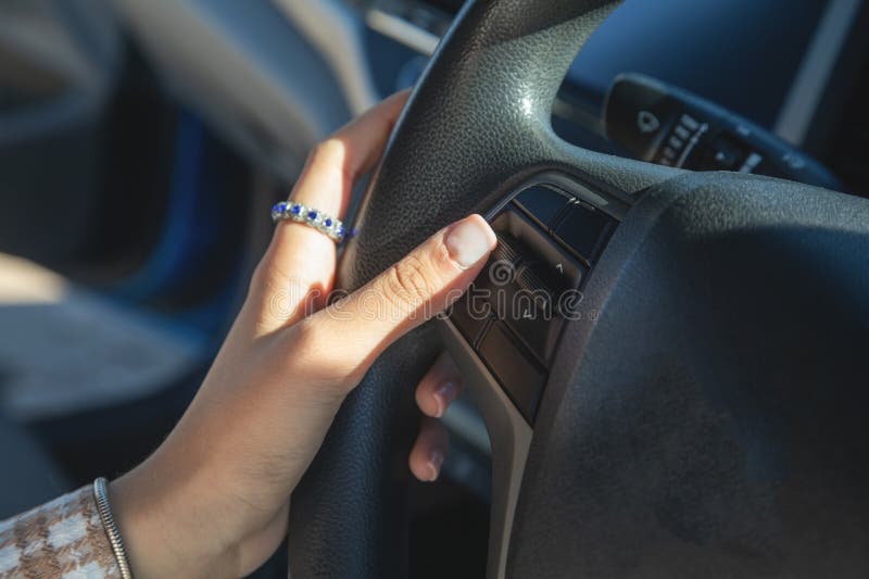 Female Hands in Steering Wheel of Car Stock Image - Image of hand ...