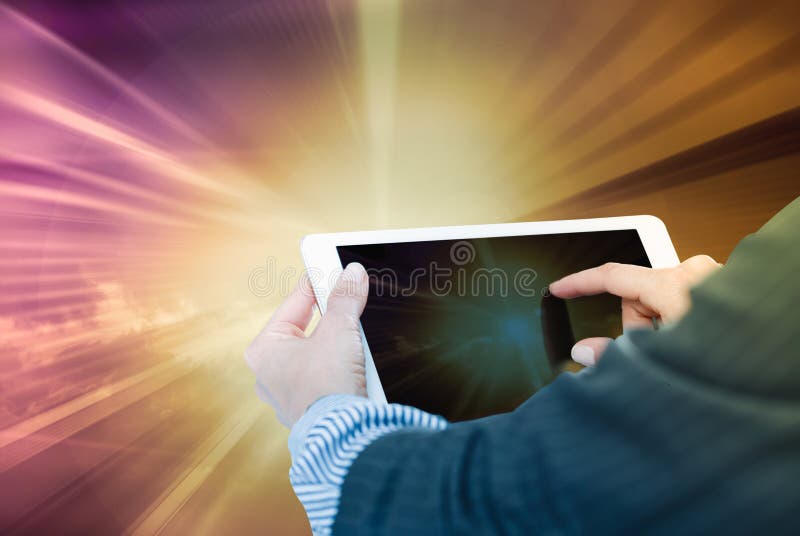 Female Hands with Tablet in Sunlight Stock Photo - Image of engagement ...