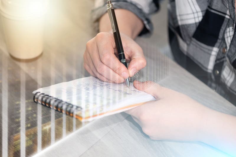 Female Hands Taking Notes Multiple Exposure Stock Image - Image of ...