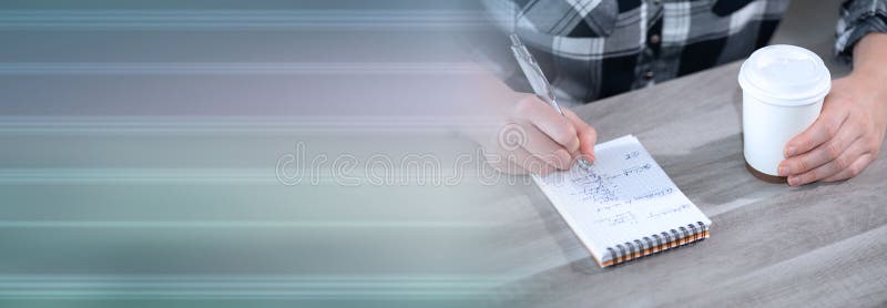 Female Hands Taking Notes; Panoramic Banner Stock Image - Image of ...