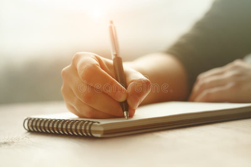 Female Hands Taking Notes, Writing with Pen on Notebook Stock Photo ...