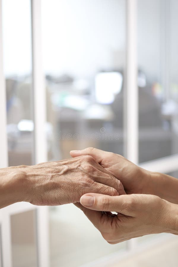 Female Hands Touching Old Male Hand Stock Photo - Image of love ...