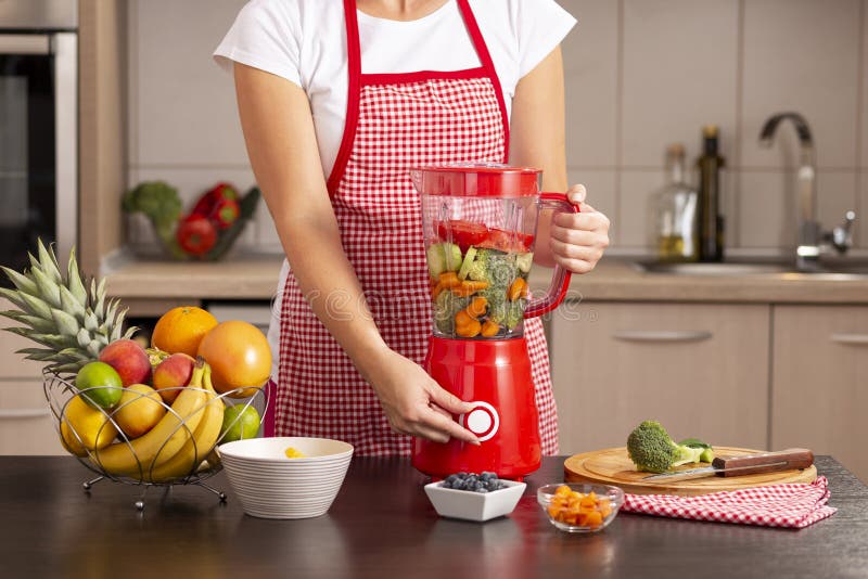 Female Hands Turning on the Blender Stock Image - Image of making ...