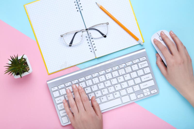 Typing on Keyboard with Mouse and Notepad Stock Photo - Image of mouse ...