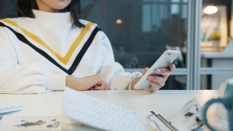 Female Hands Typing with Computer Keyboard Then Touching Smartphone ...