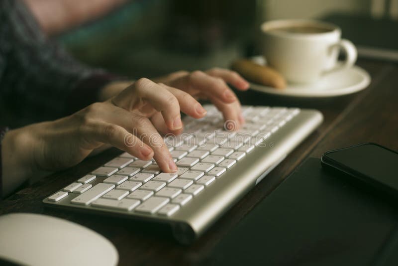 Female Hands are Typing on the Keyboard. Stock Image - Image of ...