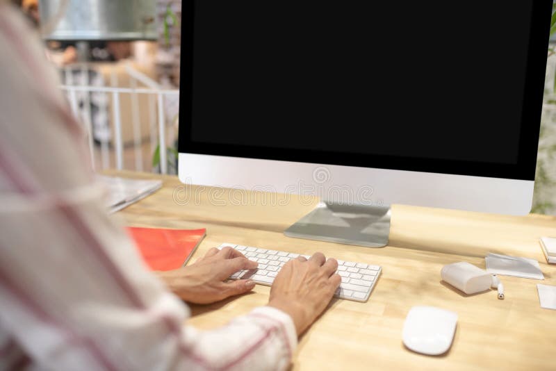 Female Hands Typing on Keyboard in Front of Screen Stock Photo - Image ...