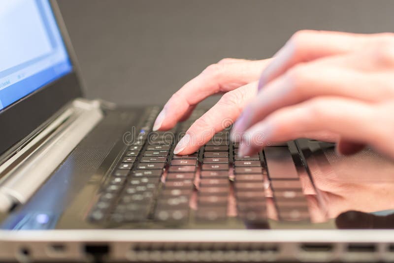 Woman Hands Write on a Laptop Keyboard Stock Image - Image of computer ...