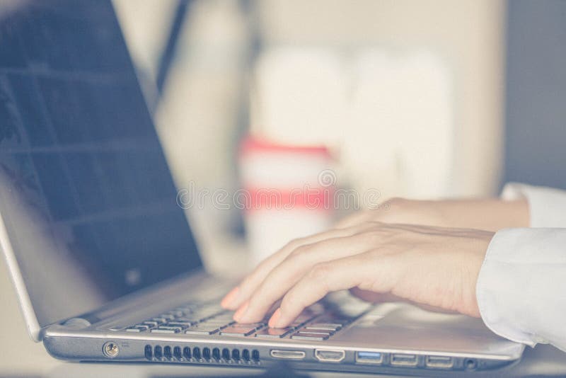 Female Hands Typing on a Laptop Stock Photo - Image of desk, computer ...