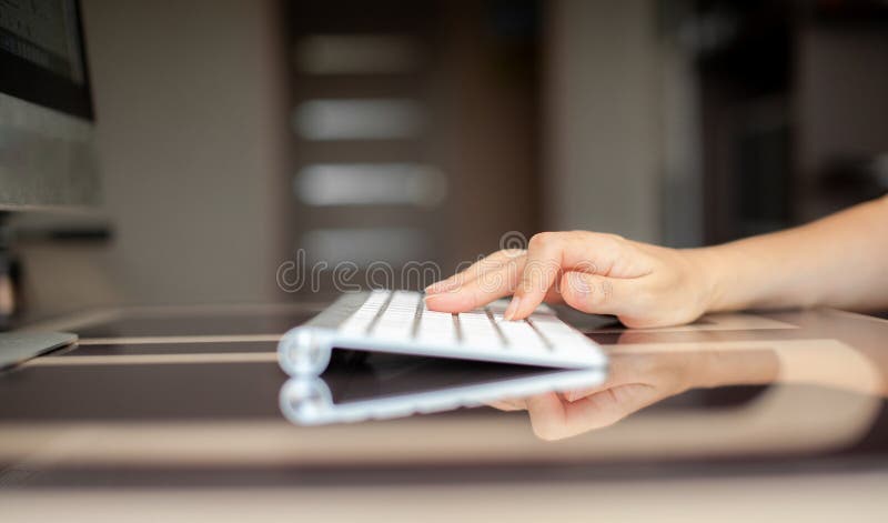 Female Hands Typing Text on the Keyboard while Exchanging Messages ...