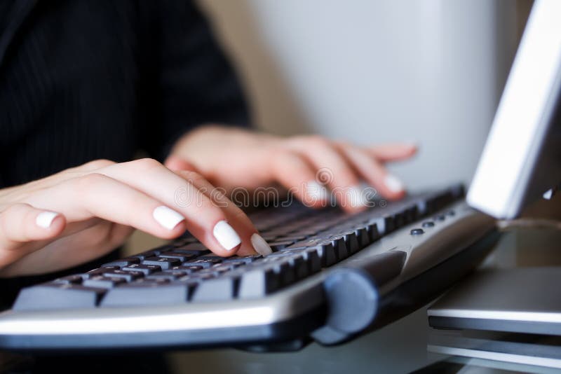 Female Hands Typing on Computer Keyboard Stock Image - Image of ...