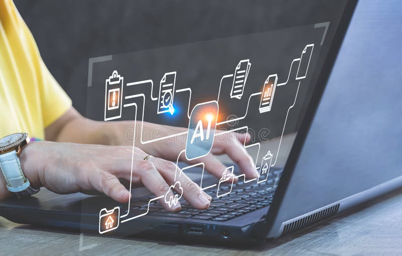 Female Hands Using Document Management System (DMS) Virtual Screen with ...