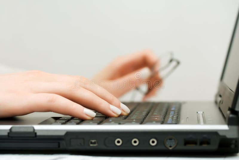 Female hands using laptop stock image. Image of secretary - 9251945