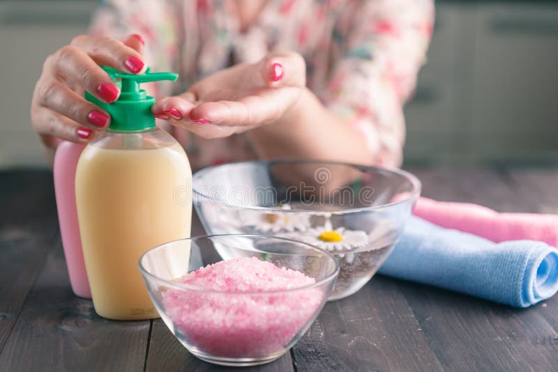 Using Liquid and Water on a Mop To Clean a Tiled Floor Stock Photo ...