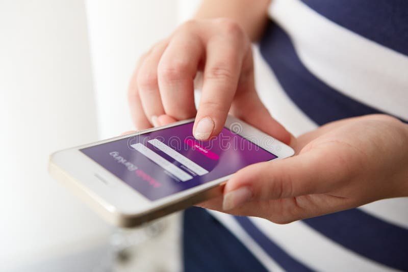 Female Hands Using Mobile Banking Stock Image - Image of communication ...