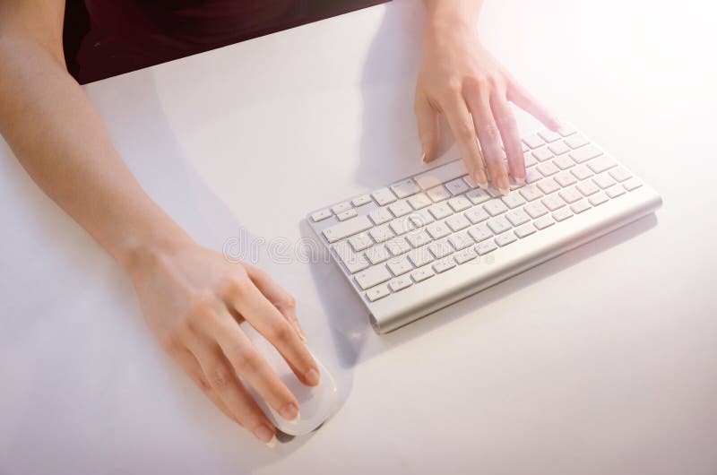 Female Hands Using Mouse and Keyboard Stock Image - Image of business ...