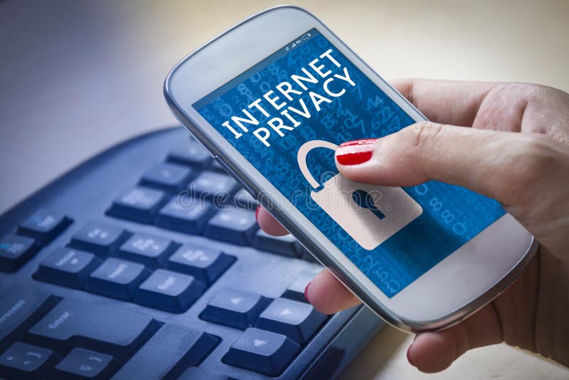 Female Hands Using a Smartphone with Internet Privacy on Screen. Stock ...