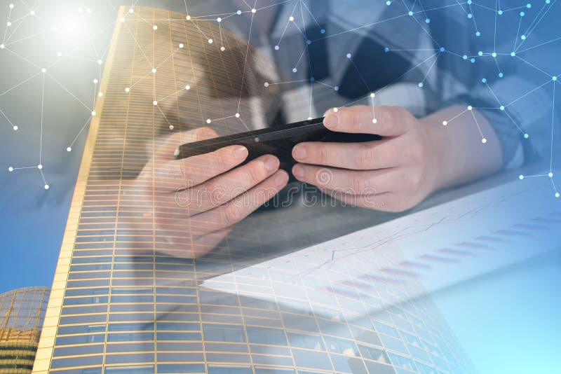 Female Hands Using a Smartphone; Multiple Exposure Stock Illustration ...