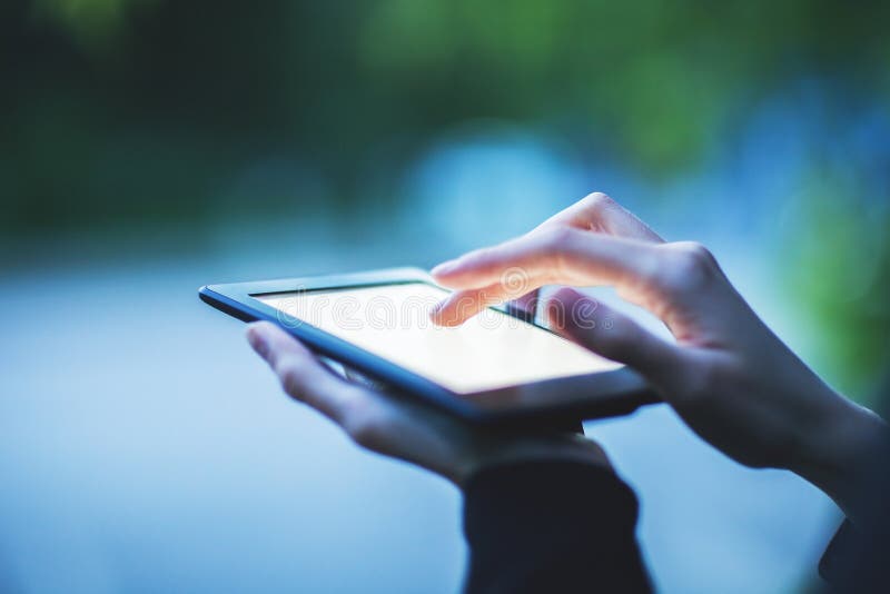 Female hands using tablet stock photo. Image of hipster - 77879596