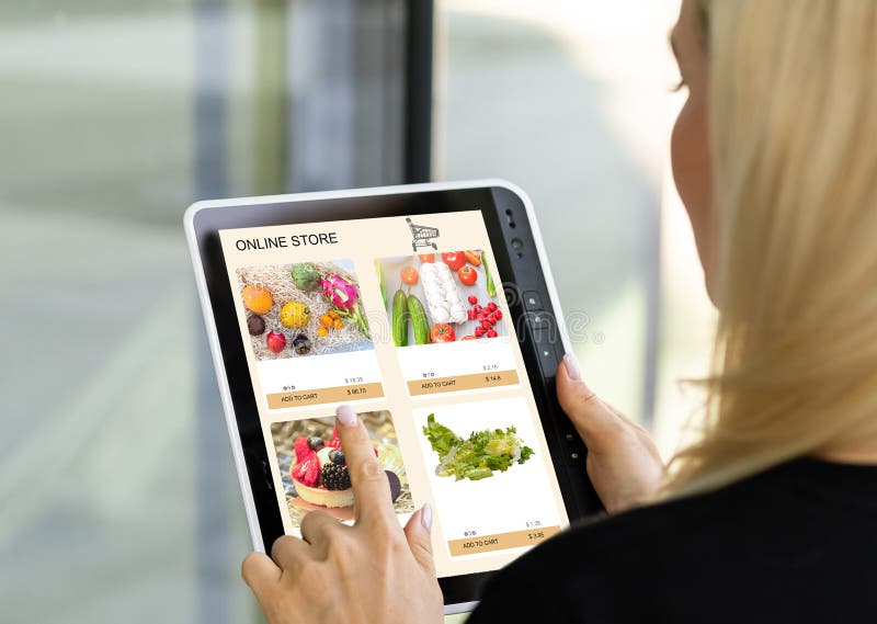 Female Hands Using Tablet for Food Ordering Online Stock Photo - Image ...