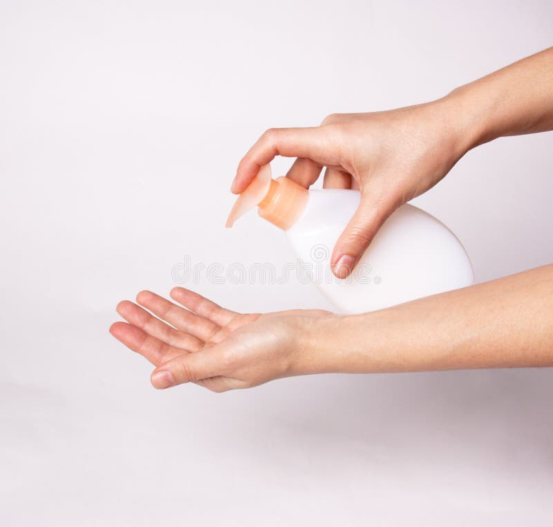 Female Hands Using Wash Hand Sanitizer Gel Pump Dispenser Stock Image ...