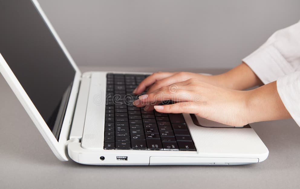 Female Hands on a White Computer Keyboard Stock Image - Image of laptop ...