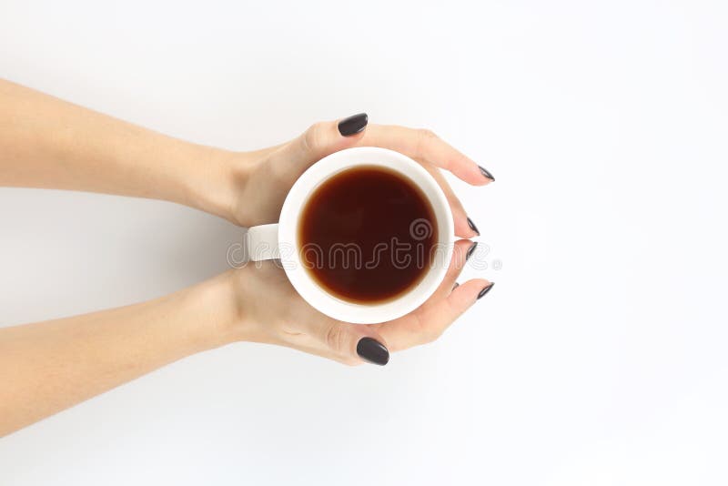 Female Hands with White Tea Cup Top View Stock Photo - Image of people ...