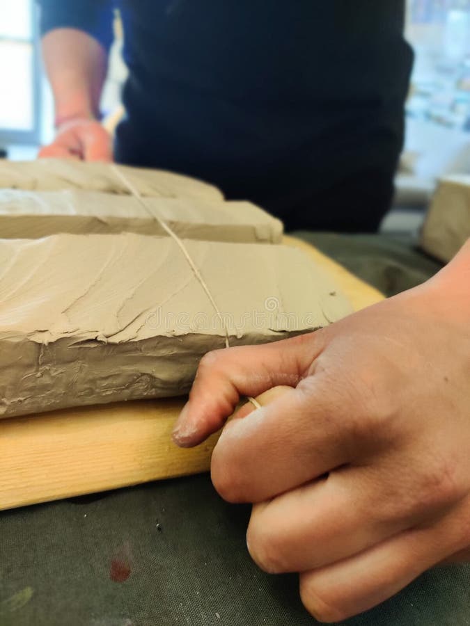 Female Hands Working with Clay, Preparing Clay for Art and Craft Class ...