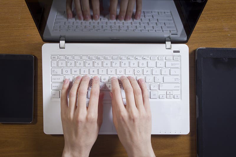 Female Hands are Working on a Laptop Computer Stock Photo - Image of ...