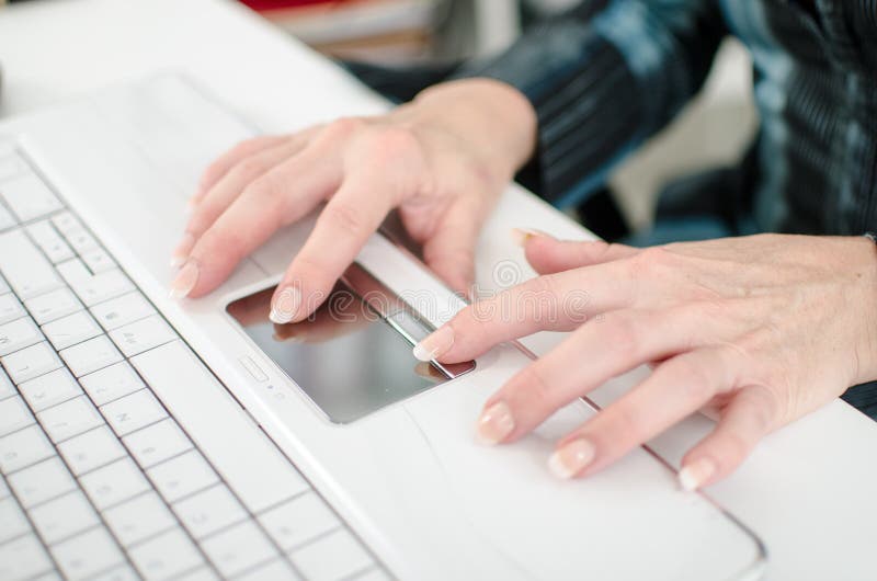 Female Hands Working on a Laptop Computer Keyboard Stock Image - Image ...