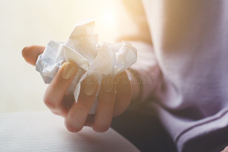 Hands Wresting White Sheet of Paper and Making Paper Ball Stock Image ...