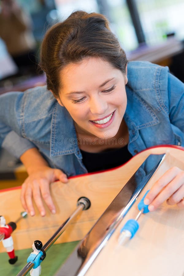 Female Having Fun while Playing Table Football Stock Photo - Image of ...