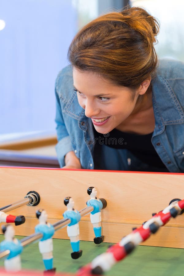 Female Having Fun Together Playing Table Football Stock Image - Image ...