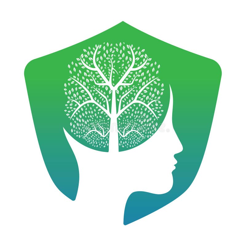Female Head with Brain Tree Logo Concept. Stock Vector - Illustration ...