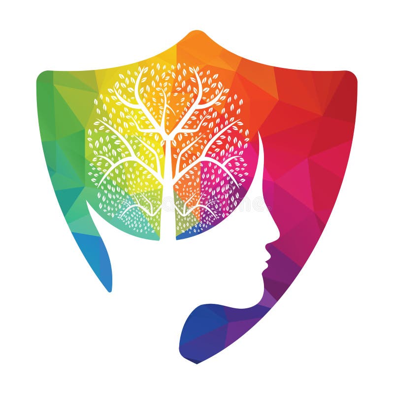 Female Head with Brain Tree Logo Concept. Stock Vector - Illustration ...