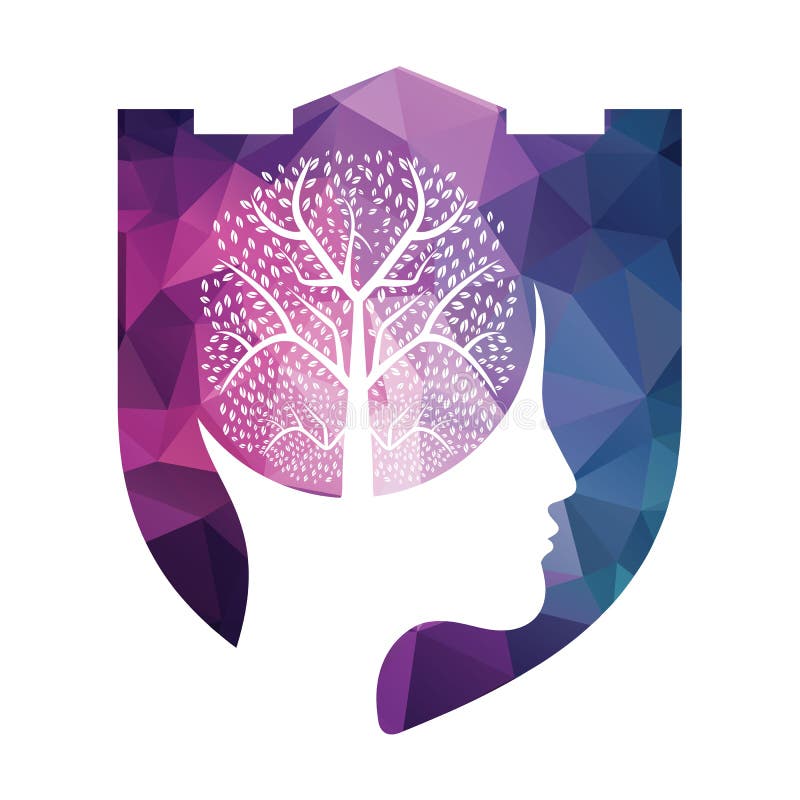 Female Head with Brain Tree Logo Concept. Stock Vector - Illustration ...