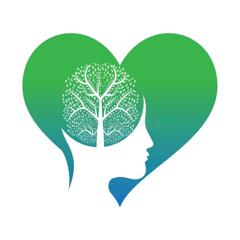 Female Head with Brain Tree Logo Concept. Stock Vector - Illustration ...