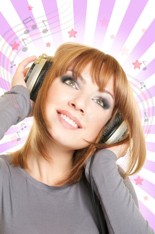 Female with headphones stock photo. Image of cute, cheerful - 18346852