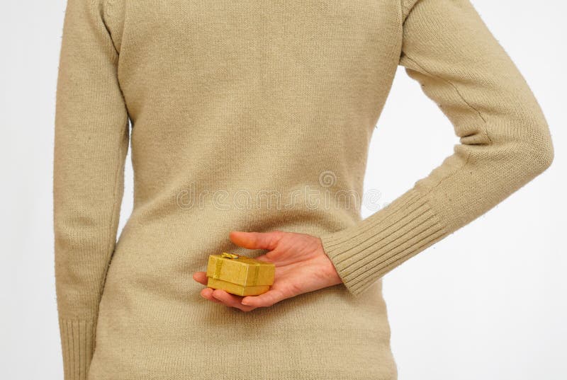Man Hiding Present Behind His Back for Happy Partner Stock Image ...