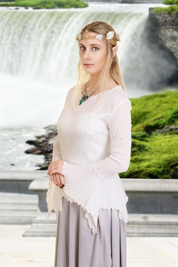 Female High Elf with Waterfall Stock Photo - Image of dress, myth: 92803702