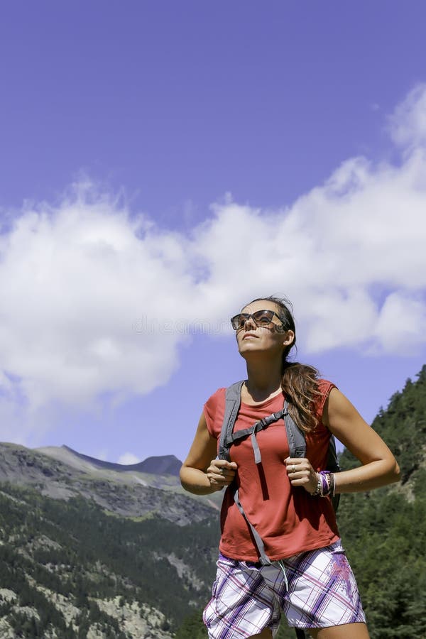 Female hiker stock image. Image of clouds, nature, beautiful - 44826673