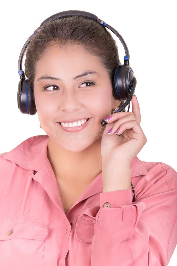 Female Hispanic Customer Representative with Stock Image - Image of ...